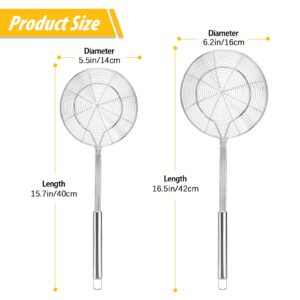 Pack of 2 Large Spider Strainer, Stainless Steel Skimmer Basket,Kitchen Ladle Strainers,Mesh Spoons with Long Handle, Cooking Tools for Frying, Boiling Noodles, Dumplings, Pasta