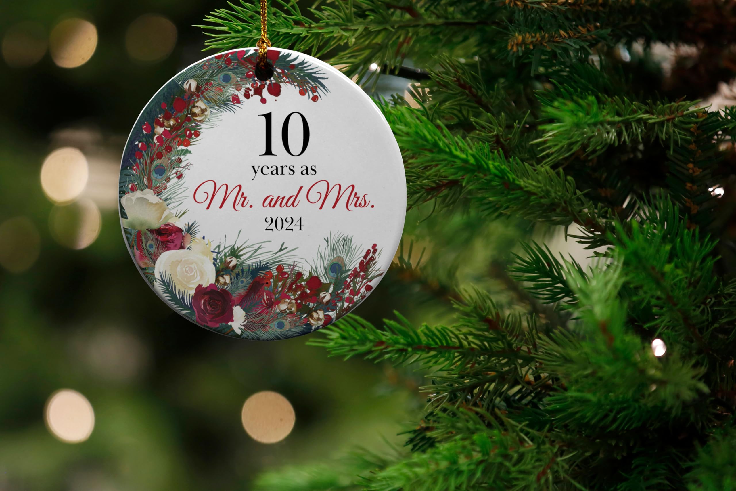 10 Year for Her Him Wife | 10 Years as Mr. and Mrs. | Ornaments 10th for Couple | Unique Ideas for Parents | Christmas Tree Ornament in a Gift Box