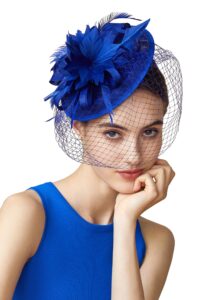 babeyond fascinator hat veil feather fascinator tea party kentucky pillbox derby hat bridal wedding party royal blue