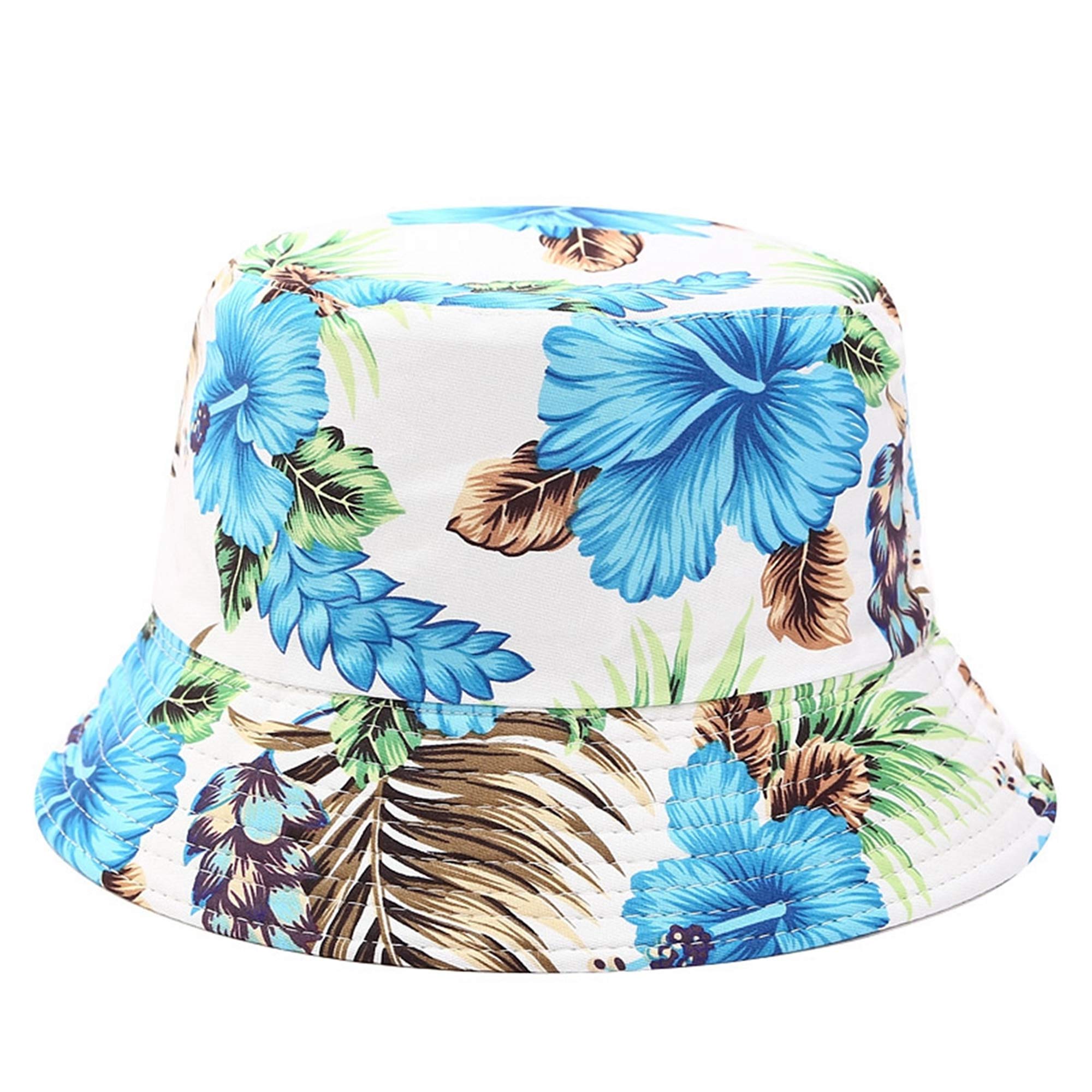 Mashiaoyi Unisex Print Double-Side-Wear Reversible Bucket Hat Blue Flower