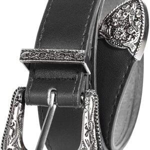 INOGIH Western-Leather-Belts-Women Vintage Waist-Belts with Hollow Out Flower Buckle