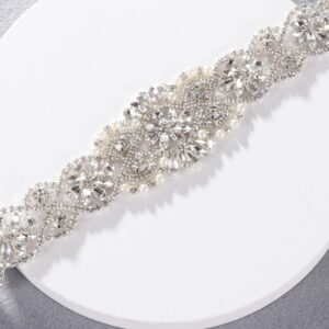 yanstar Bridal Rhinestone Wedding Belts Hand Clear Crystal 22In Length with White Organza Ribbon for Bridal Gowns