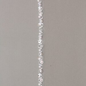 SAMKY 1T 1 Tier Crystal Pearl Beaded Edge Bridal Wedding Veil - White Fingertip Length 36" V575