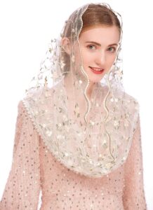 pamor chapel veils mantilla infinity veil latin mass little flower soft embroidered lace head covering scarf (white)