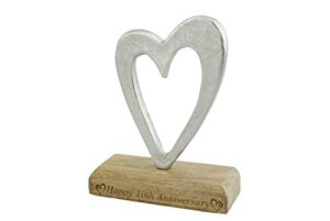 10th anniversary rustic metal heart decoration – free standing aluminium & wooden decoration (hssanni-10)