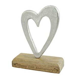 10th Anniversary Rustic Metal Heart Decoration – Free Standing Aluminium & Wooden Decoration (hssanni-10)