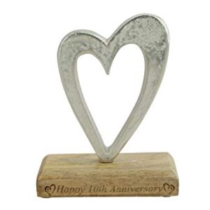 10th Anniversary Rustic Metal Heart Decoration – Free Standing Aluminium & Wooden Decoration (hssanni-10)