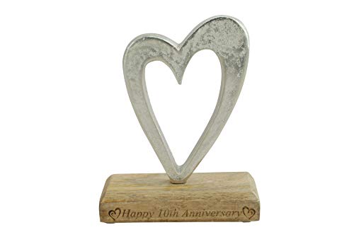 10th Anniversary Rustic Metal Heart Decoration – Free Standing Aluminium & Wooden Decoration (hssanni-10)