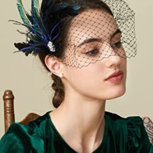 BABEYOND Veil Fascinator Hat for Women Feather Fascinators Hair Clip with Removable Veil Tea Party Hat Bridal Wedding