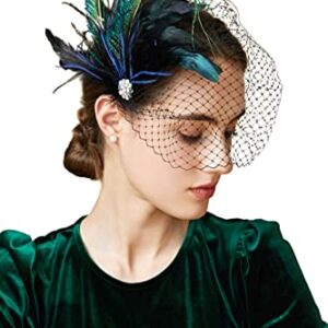 BABEYOND Veil Fascinator Hat for Women Feather Fascinators Hair Clip with Removable Veil Tea Party Hat Bridal Wedding