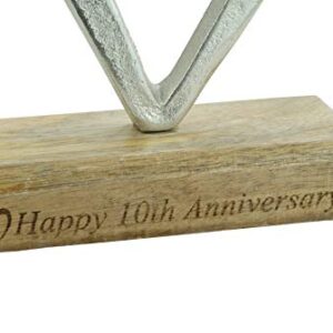 10th Anniversary Rustic Metal Heart Decoration – Free Standing Aluminium & Wooden Decoration (hssanni-10)