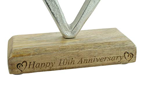 10th Anniversary Rustic Metal Heart Decoration – Free Standing Aluminium & Wooden Decoration (hssanni-10)