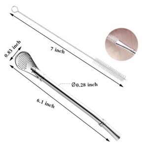 Yerba Mate Bombilla Gourd Drinking Filter Straws 304 Food-Grade Stainless Steel 6.1 inch Long Spoon Bombillas Straws for Mate Tea Set of 3 with Cleaning Brush (silver)