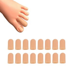 16 pieces gel toe caps, silicone toe protector toe covers, gel toe cushion to protect toe from rubbing, ingrown toenails, corns, blisters, hammer toes and other painful toe problems (beige)