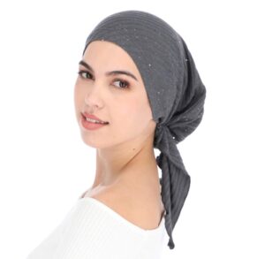 madison headwear pre-tied hair scarves for women featuring a unique sparkly foil finish and stretchy ribbed fabric (heather grey)