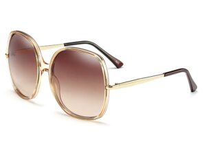 freckles mark 70s super oversize square sunglasses for women vintage rectangular plastic frame (champagne/gradient brown)