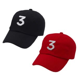 2 pack rapper word 3 dad hat cool rock hip hop classic hat with adjustable strap (black and red)