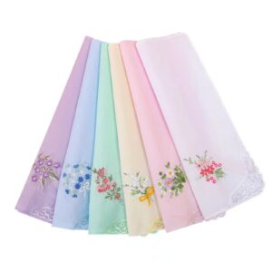 ladies hankies cotton embroidery ladies' vintage floral lace handkerchiefs for wedding party (6 pack)