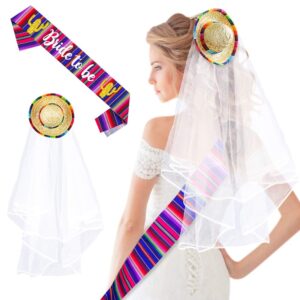 final fiesta wedding veil, mexican themed bridal shower party favor, bride to be satin sash, bachelorette party veil for bride