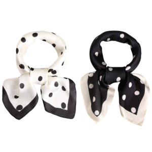 sojos vintage bandanas square silk neck scarf polka dot scarfs for women 2 pack 27'' x 27'' neckerchief grace sc317 with white(black dot) + black(white dot) 2 scarves