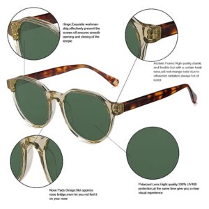 2020 VentiVenti Vintage Round Acetate Polarized Sunglasses Hard Frame Designer Eyewear For Women Men Green Transparent Frame/G15 Lens