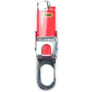 screwpop bic standard full-size lighter holder keychain multi tool with carabiner clip and bottle opener stainless steel construction (lighter not included)