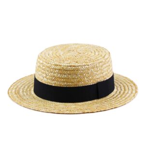 boater hats for men women straw skimmer hat wide brim halloween christmas costume(black band)