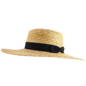 Trendy Apparel Shop Women's 4" Brim Ribbon Band Boater Wide Brim Straw Sun Hat - Natural