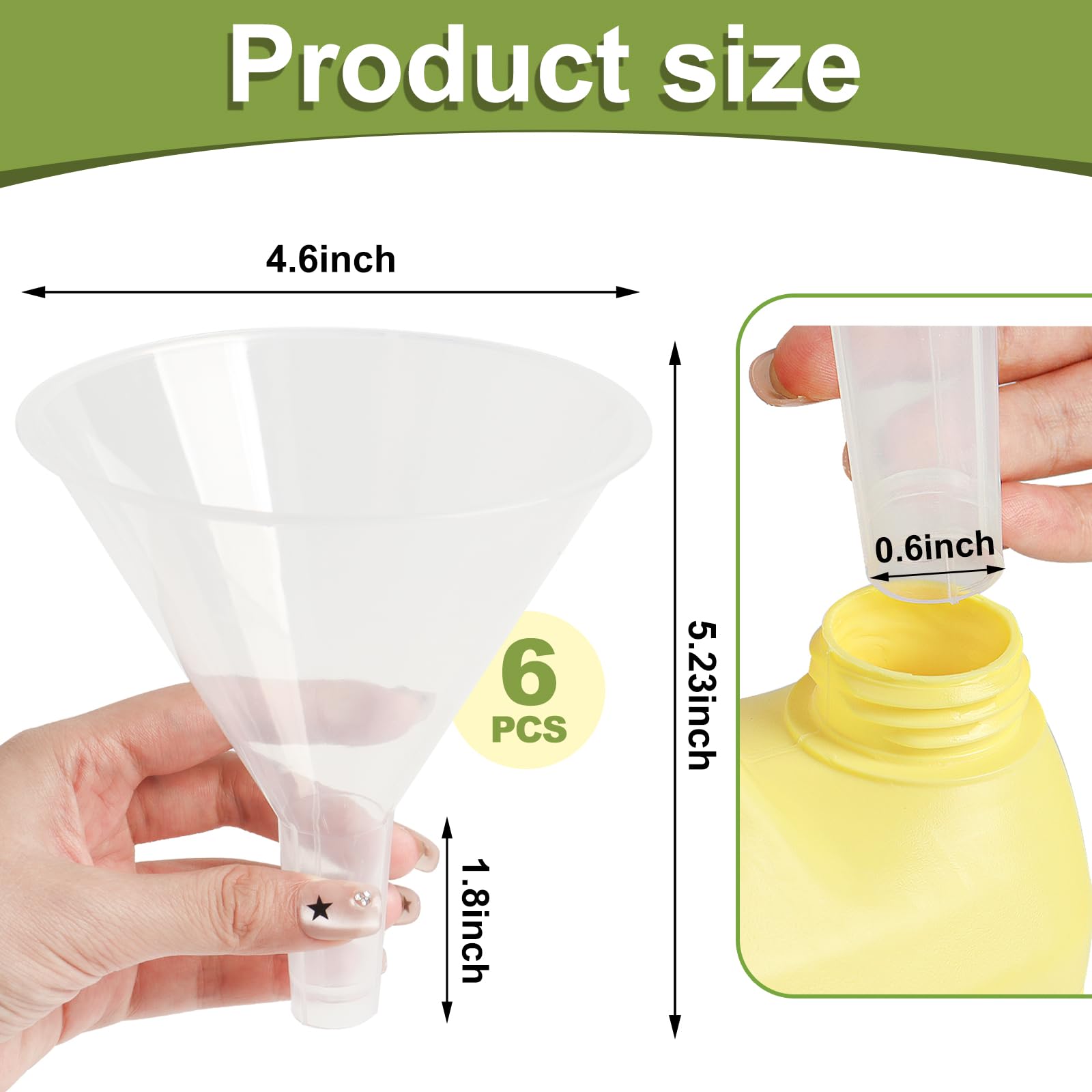 SBYURE 6 Pack Plastic Funnels, 4.6 Inch Multi-Purpose Clear Plastic Funnels with Long Reaching Spout for Science Lab Bottle Filling Liquid,Water Bottle,Easy and Smooth Transfer