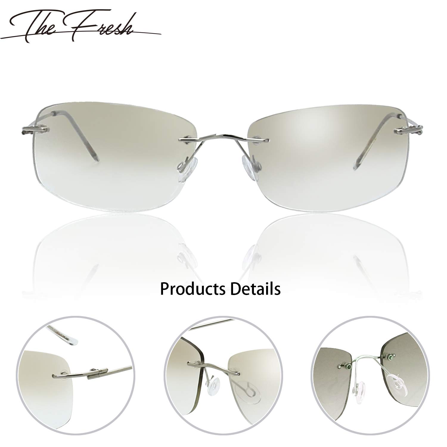 The Fresh Minimalist Small Rectangular Sunglasses Clear Eyewear - Gift Box Package (1MC-Silver, Clear, 58)