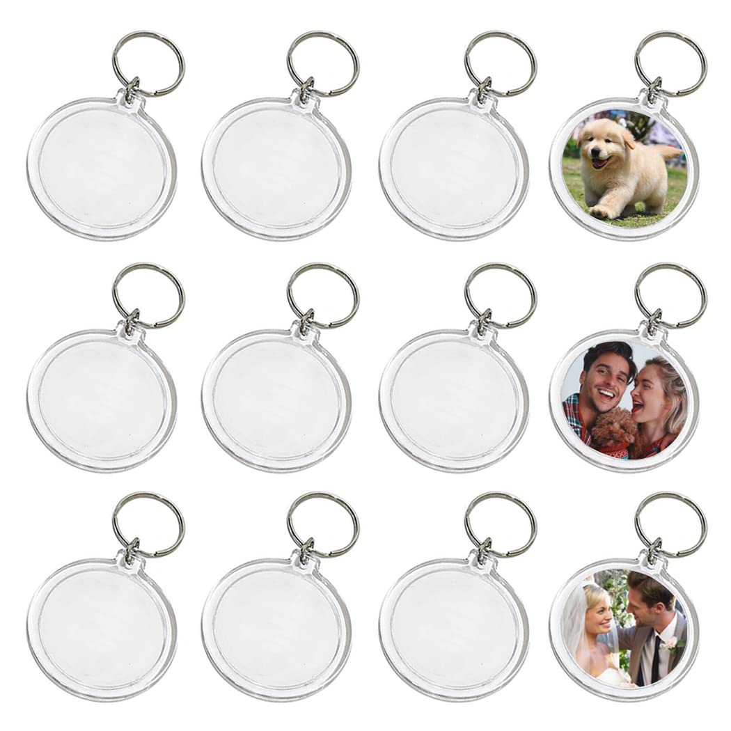 25PCS Clear Round Acrylic Photo Keychains Round Blank Insert Photo Picture Frame Split Ring Keychain Snap In Round Photo Keychrings Wallet Friendly Key Ring for Women Men 1.4 x 1.4 Inch Inner Diameter