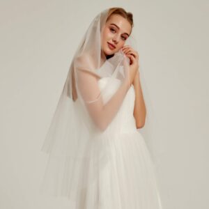 Leimandy Double Layer Tulle Bridal Veil 2 Tier Sheer Wedding Veil with Comb B013 (Ivory, 40'' length)