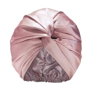 Slip Silk Turban in Pink, One Size (21”- 28”) - Double-Lined Pure Mulberry Silk 22 Momme Hair Turban - Hair-Friendly, Lightweight and Multipurpose Head Wrap + Sleeping Cap for Curly + Thick Hair Types