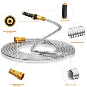 Rosy Earth 100 FT Garden Hose Expandable - 304 Stainless Steel Water Hose 100 FT - Heavy Duty Flexible Kink Free Hose, no Bite