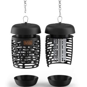 BLACK+DECKER Bug Zapper Electric Lantern with Insect Tray, Cleaning Brush, Light Bulb & Waterproof Design for Indoor & Outdoor Flies, Gnats & Mosquitoes Up to 625 Square Feet- 2 Pack