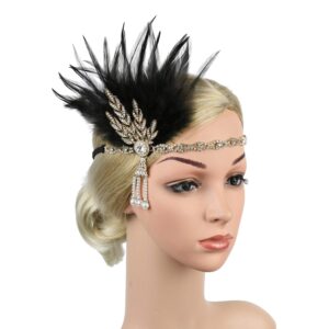 lvooaxs Flapper Headband Daisy Buchanan Costume Great Gatsby Leaf Tiara Headpiece 1920's Fancy Hair Accessory (black+gold)