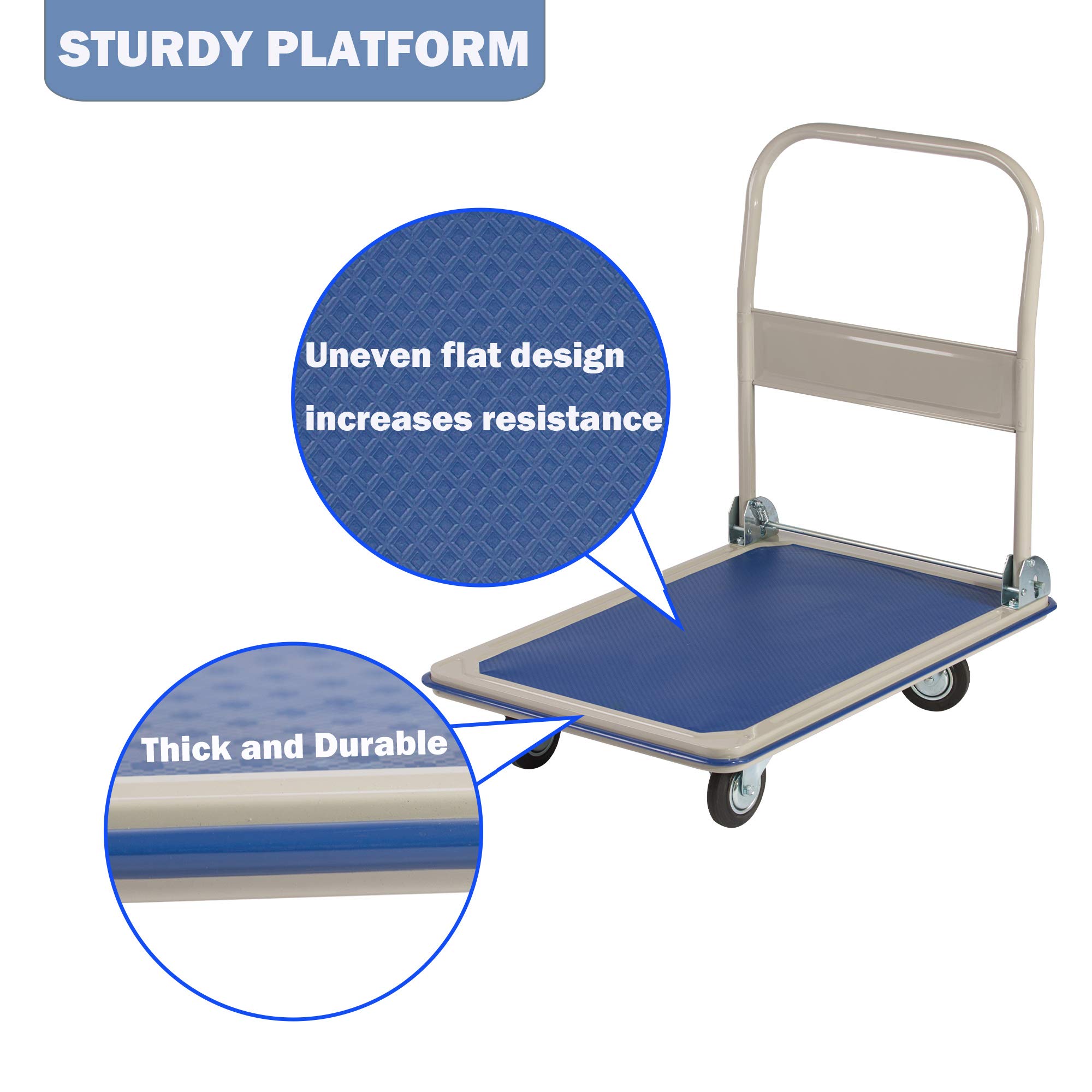 LUCKYERMORE Folding Platform Cart Heavy Duty Hand Truck Moving Push Flatbed Dolly Cart for Warehouse Home Office, 660 lbs Weight Capacity