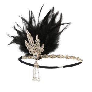 lvooaxs flapper headband daisy buchanan costume great gatsby leaf tiara headpiece 1920's fancy hair accessory (black+gold)