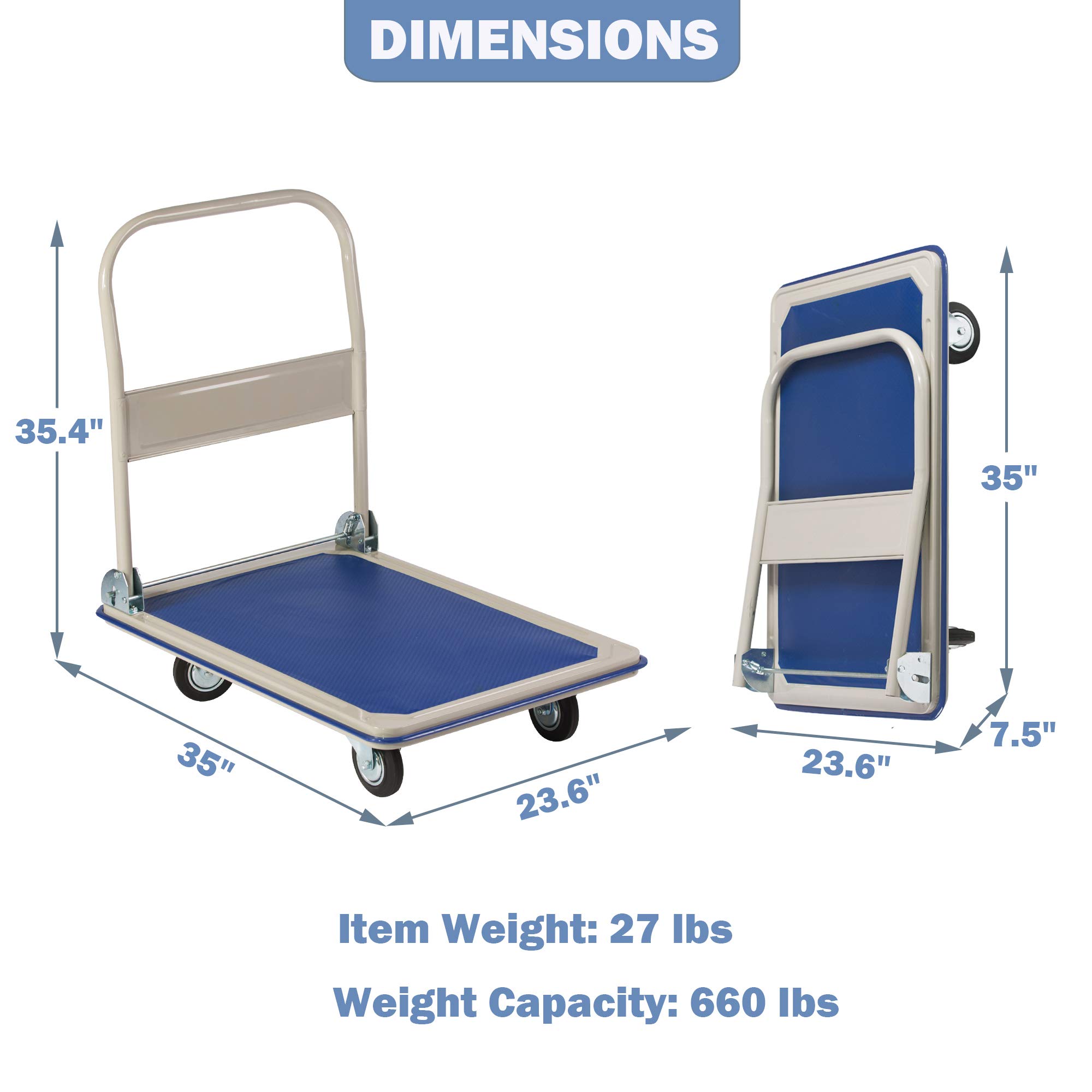 LUCKYERMORE Folding Platform Cart Heavy Duty Hand Truck Moving Push Flatbed Dolly Cart for Warehouse Home Office, 660 lbs Weight Capacity