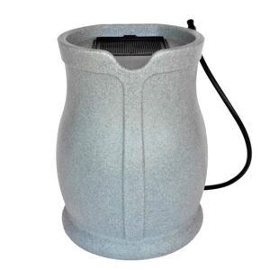 fcmp outdoor catalina 45-gallon rain barrel – bpa-free flat-back design with 3.5 foot garden hose, shut-off thumb valve, and fixed lid, light granite