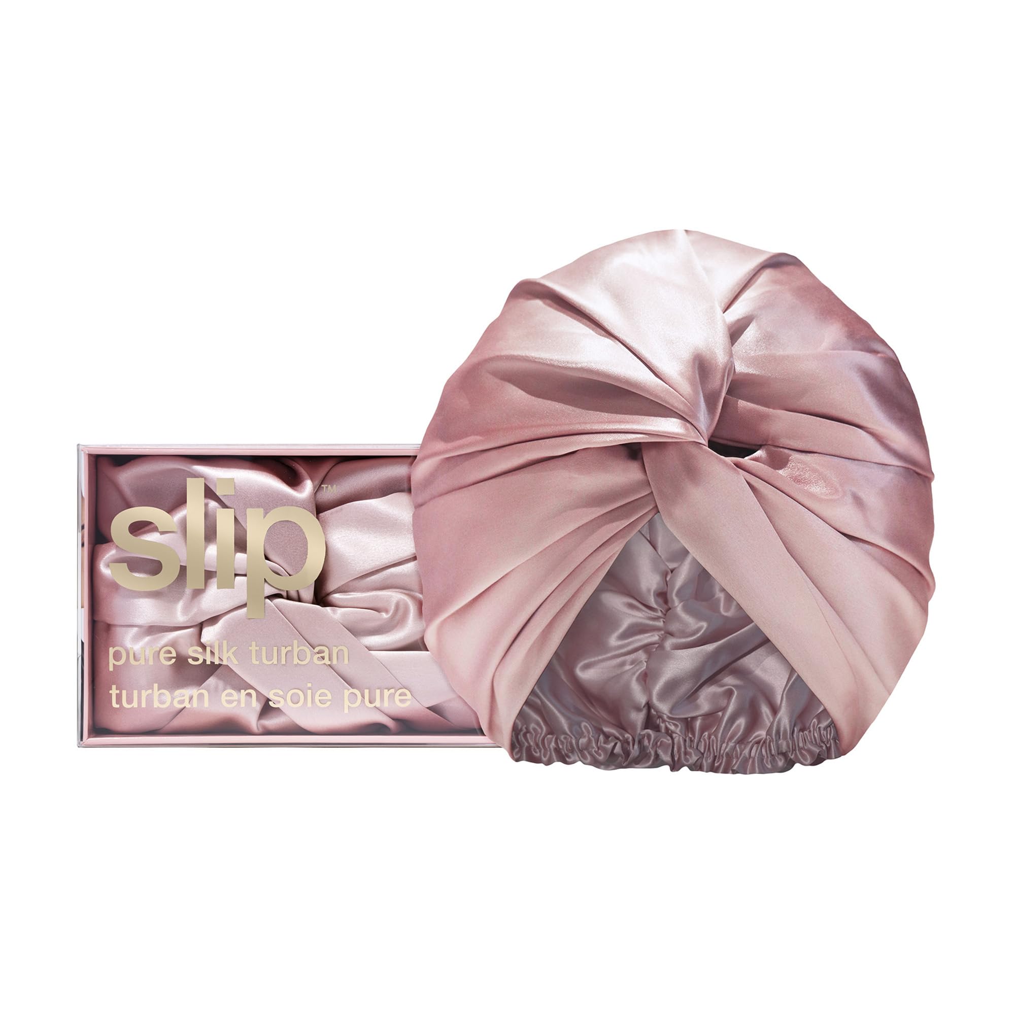 Slip Silk Turban in Pink, One Size (21”- 28”) - Double-Lined Pure Mulberry Silk 22 Momme Hair Turban - Hair-Friendly, Lightweight and Multipurpose Head Wrap + Sleeping Cap for Curly + Thick Hair Types