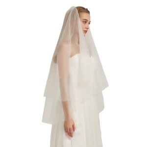 Leimandy Double Layer Tulle Bridal Veil 2 Tier Sheer Wedding Veil with Comb B013 (Ivory, 40'' length)