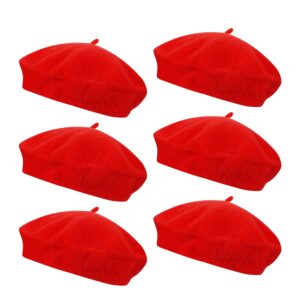 anteer 6 pieces wool beret hat french style beanie hats fashion ladies beret caps for women girls lady (red-6 pack)