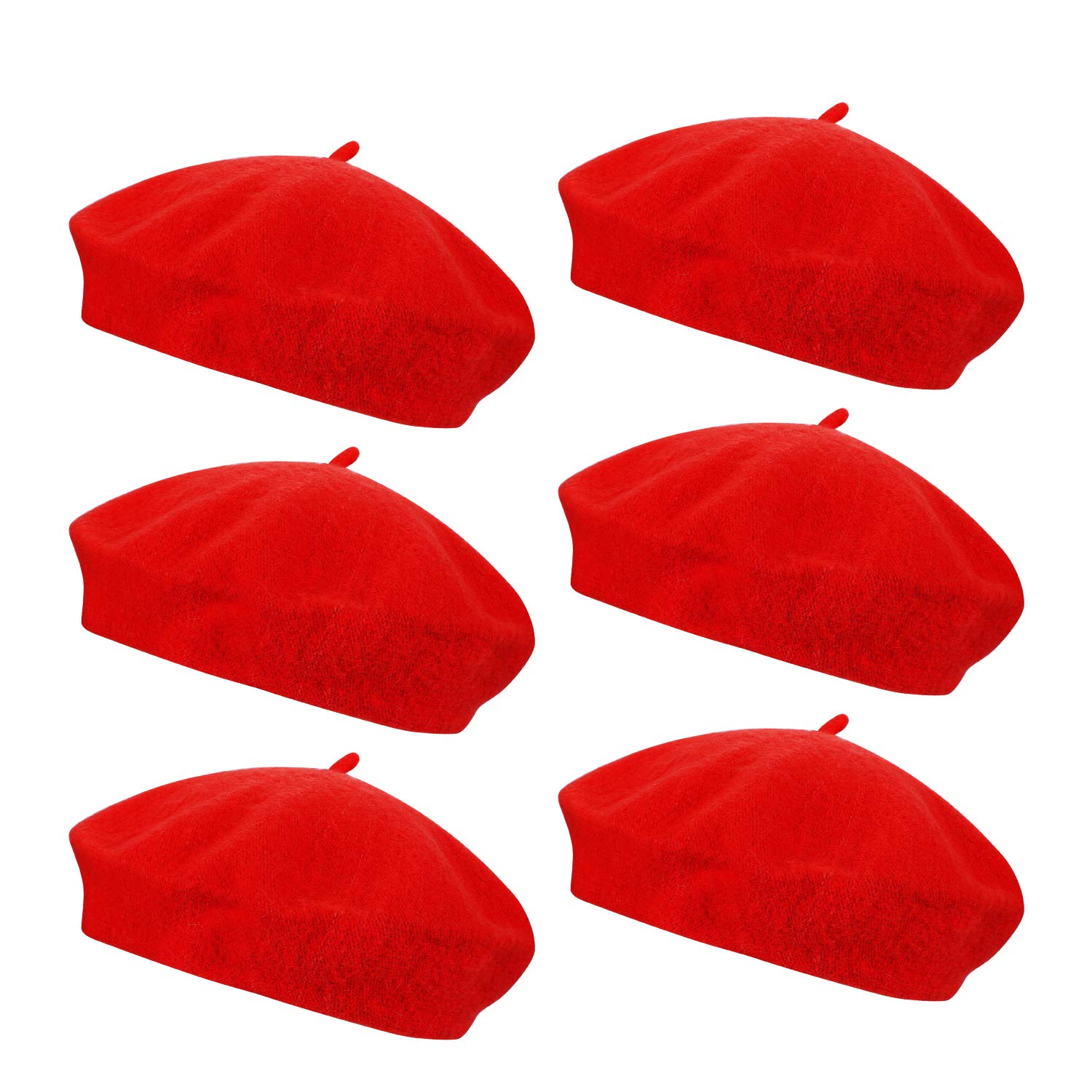 Anteer 6 Pieces Wool Beret Hat French Style Beanie Hats Fashion Ladies Beret Caps for Women Girls Lady (Red-6 Pack)