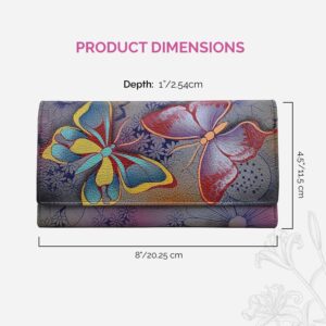 Anna by Anuschka Women's Hand Painted Genuine Leather Multi Pocket Wallet - Butterfly Paradise