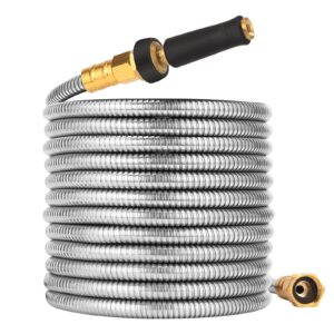 rosy earth 100 ft garden hose expandable - 304 stainless steel water hose 100 ft - heavy duty flexible kink free hose, no bite