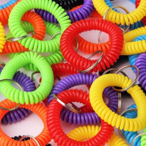 Arroyner 70Pcs Colorful Stretchy Keychain Bracelet Spiral Wristband Keychain for Outdoor, Gym