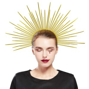 fantherin women's goddess halo crown headband - zip tie spiked angel headpiece headdress for cosplay halloween costume party (gold)