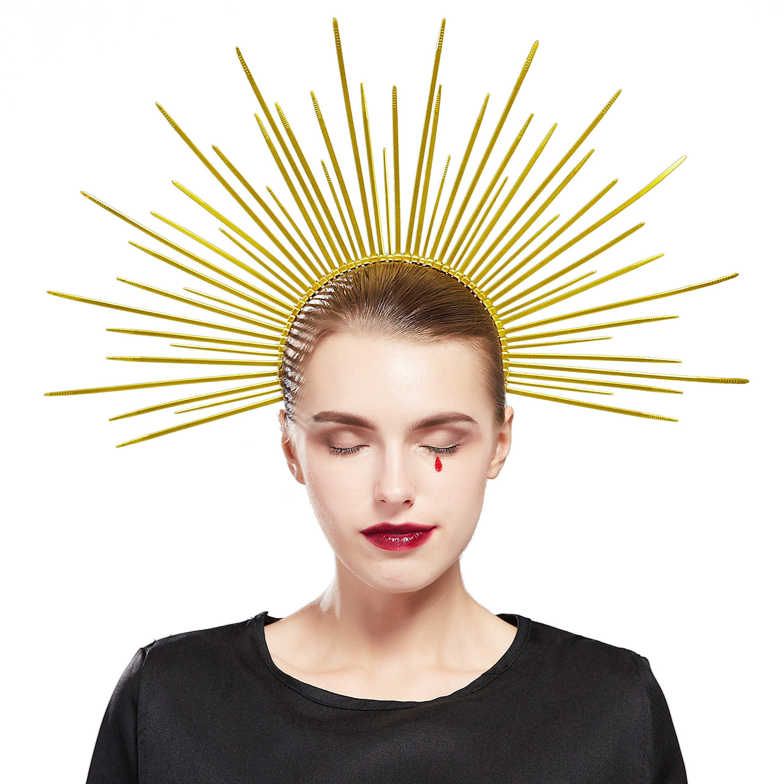 Fantherin Women's Goddess Halo Crown Headband - Zip Tie Spiked Angel Headpiece Headdress for Cosplay Halloween Costume Party (Gold)