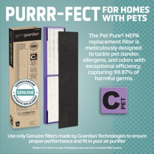 GermGuardian Filter C Pet Pure HEPA Genuine Air Purifier Replacement Filter, Removes 99.97% of Pollutants, for AC5000, AC5250, AC5300, AC5350, CDAP5500, AP2800, 2-Pack, Black/Purple, FLT5250PT2PK